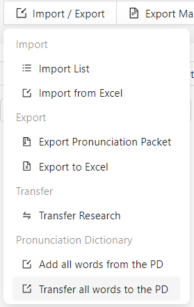 Pronunciation Dictionary Import/Export Feature