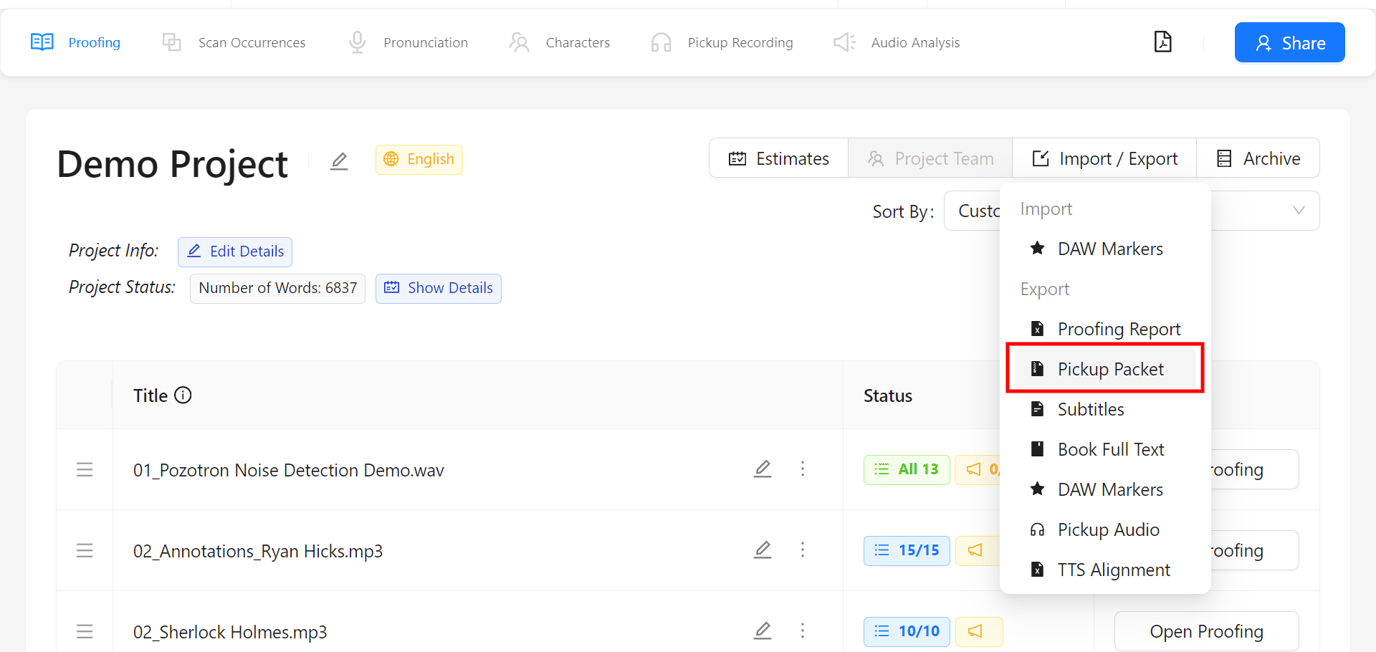 How to Export a Pickup Packet After Proofing